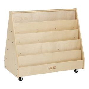 ecr4kids double-sided mobile book display, classroom bookshelf, natural