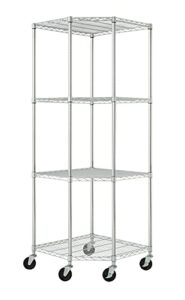 trinity ecostorage 4-tier nsf corner wire shelving rack with wheels, 27 by 17 by 13 by 17 by 72-inch, chrome