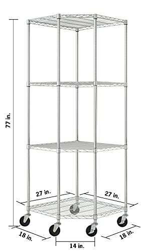 TRINITY EcoStorage 4-Tier NSF Corner Wire Shelving Rack with Wheels, 27 by 17 by 13 by 17 by 72-Inch, Chrome