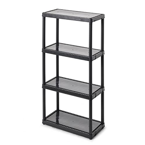 Gracious Living 4 Shelf Fixed Height Solid Light Duty Storage Unit 24 x 12 x 48" Organizer System for Home, Garage, Basement, and Laundry, Black