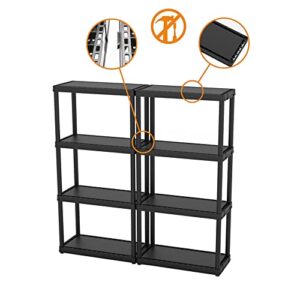 Gracious Living 4 Shelf Fixed Height Solid Light Duty Storage Unit 24 x 12 x 48" Organizer System for Home, Garage, Basement, and Laundry, Black