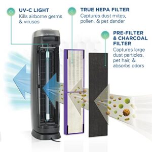 Germ Guardian Air Purifier with HEPA 13 Pet Filter, Removes 99.97% of Pollutants, Covers Large Room up to 915 Sq. Foot in 1 Hr, UV-C Light Helps Reduce Germs, Zero Ozone Verified, 28", Gray, AC5250PT