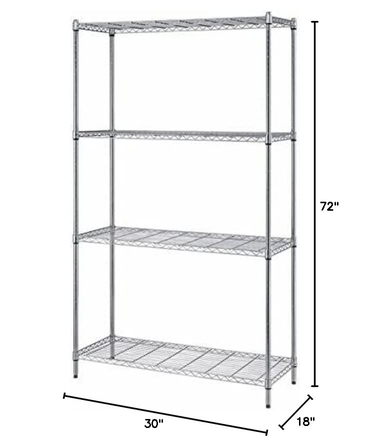 QUANTUM STORAGE SYSTEMS 4-Shelf Adjustable Wire Shelving Unit, 300 lb. Load Capacity per Shelf, 72 H x 30 W x 18 D, Chrome Finish