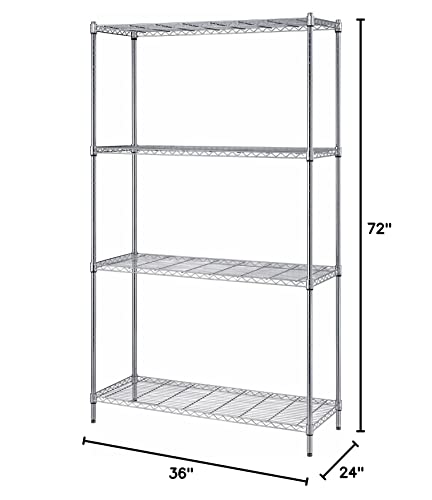 QUANTUM STORAGE SYSTEMS 4-Shelf Adjustable Wire Shelving Unit, 300 lb. Load Capacity per Shelf, 72 H x 36 W x 24 D, Chrome Finish