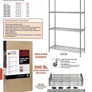 QUANTUM STORAGE SYSTEMS 4-Shelf Adjustable Wire Shelving Unit, 300 lb. Load Capacity per Shelf, 72 H x 36 W x 24 D, Chrome Finish