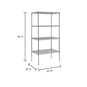 Sandusky Lee WS362486-C Chrome Steel Wire Shelving, 4 Adjustable Shelves, 800 lb. Per Shelf Capacity, 86" Height x 36" Width x 24" Depth