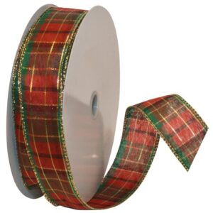 morex ribbon splendor wired plaid fabric ribbon, 1-1/2-inch by 50-yard spool, red