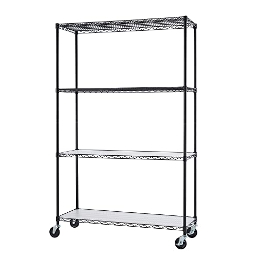 TRINITY 4-Tier NSF Wire Wheels and Liners Shelving Rack Black, 48W x 18D x 72H,