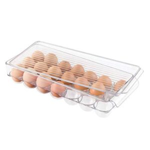 idesign plastic egg holder for refrigerator with handle and lid, fridge storage organizer for kitchen, set of 1, clear