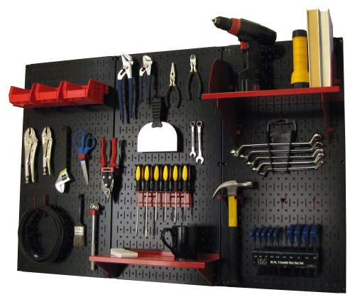 Pegboard Organizer Wall Control 4 ft. Metal Pegboard Standard Tool Storage Kit with Black Toolboard and Red Accessories