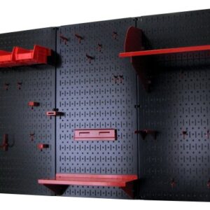 Pegboard Organizer Wall Control 4 ft. Metal Pegboard Standard Tool Storage Kit with Black Toolboard and Red Accessories