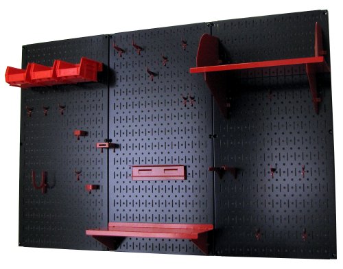 Pegboard Organizer Wall Control 4 ft. Metal Pegboard Standard Tool Storage Kit with Black Toolboard and Red Accessories