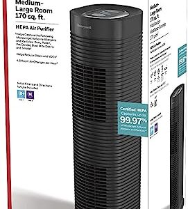 Honeywell AllergenPlus HEPA Tower Air Purifier, Allergen Reducer for Medium-Large Rooms (170 sq ft), Black - Wildfire/Smoke, Pollen, Pet Dander, and Dust Air Purifier, HPA160