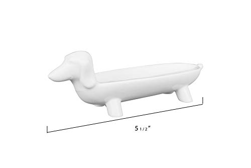 Creative Co-Op Elongated White Ceramic Dog Dish