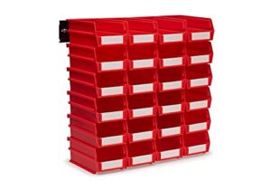 triton products 3-220rws locbin 26 piece wall storage unit with 7-3/8 inch l x 4-1/8 inch w x 3 inch h red interlocking poly bins, 24 ct, wall mount rails 8-3/4 inch l with hardware, 2 pk , blue