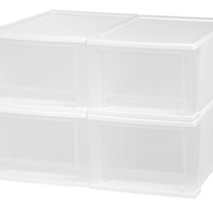 IRIS USA 17 Qt. Plastic Stackable Storage Drawers, Medium, 4 Pack, Multi-Purpose Bins for Bedroom, Bathroom, Closet, Dorm, Craft Room, Garage, Nursery, Office, Under Sink, White