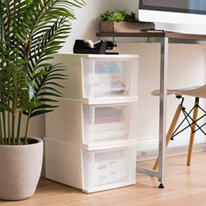 IRIS USA 17 Qt. Plastic Stackable Storage Drawers, Medium, 4 Pack, Multi-Purpose Bins for Bedroom, Bathroom, Closet, Dorm, Craft Room, Garage, Nursery, Office, Under Sink, White