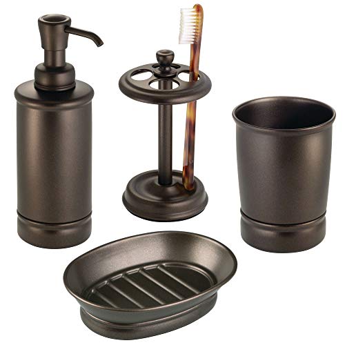 iDesign York Metal Tumbler, Makeup Brush Toothbrush Holder for Bathroom, Countertop, Desk, Dorm, College, and Vanity, 3.25" x 3.25" x 4.25", Bronze