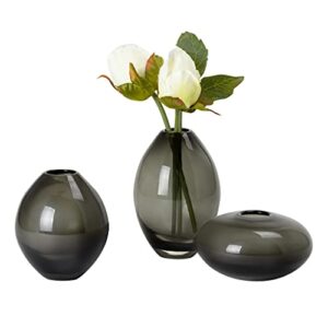 torre & tagus mini lustre glass bud vase set of 3, small flower vases for rustic home decor, modern farmhouse decor, living room decor, shelf decor, table, bookshelf, mantel and entryway decor, black