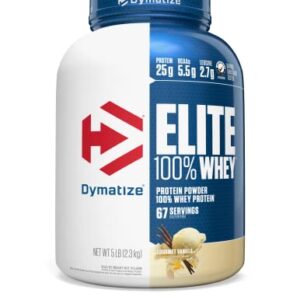 Dymatize Elite 100% Whey Protein Powder, 25g Protein, 5.5g BCAAs & 2.7g L-Leucine, Quick Absorbing & Fast Digesting for Optimal Muscle Recovery, Gourmet, 5 Pound Vanilla 80 Ounce