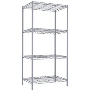 home basics 4 tier steel wire shelf rack heavy duty storage shelving unit for kitchen pantry laundry garage closet utility organization , grey