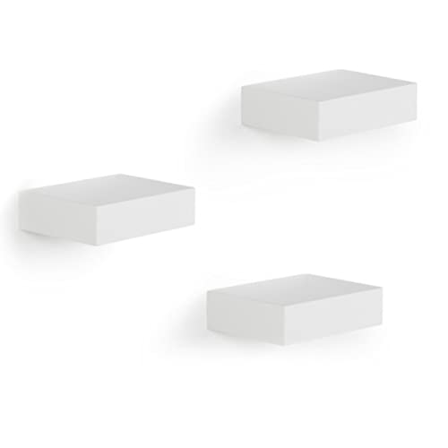 Umbra 325560-660 Showcase Floating Shelves (Set of 3), Gallery Style Display for Small Objects and More, White