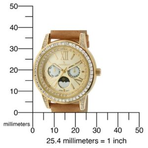 Peugeot Women Crystal Bezel Dress Watch, Day Date Moon Phase Function & Mother of Peal Dial with Roman Numeral, Brown Suede Strap