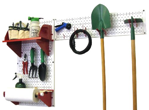 Wall Control Pegboard Garden Supplies Storage and Organization Garden Tool Organizer Kit with White Pegboard and Red Accessories