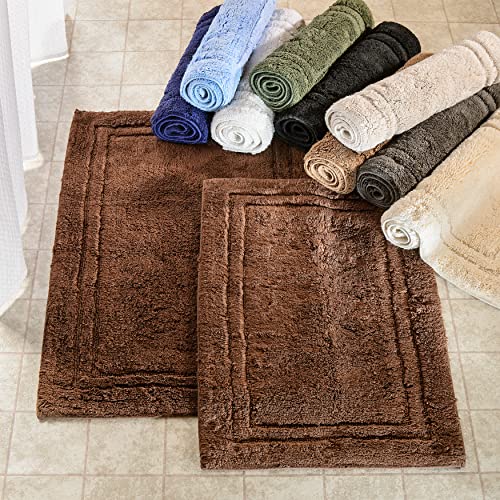 SUPERIOR Non-Slip Cotton 2 Piece Bath Rug Set with Spray Latex Backing, 20" x 30", 24" x 36", Stone