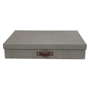 bigso sverker canvas fiberboard legal and art storage box | scrapbook storage box for loose papers and more | durable document boxes with lid and leather handle | 17.1’’ x 12.2’’ x 3.3’’ | grey