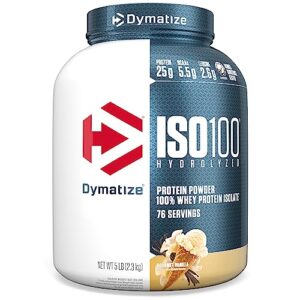 dymatize iso 100 protein powder with 25g of hydrolyzed 100% whey isolate, vanilla 5 pound, package may vary