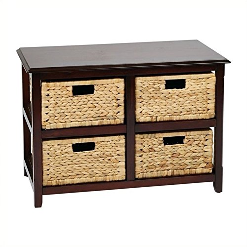 OSP Home Furnishings Seabrook 2-Tier, 4-Drawer Storage Unit with Natural Baskets, Espresso