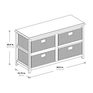 OSP Home Furnishings Seabrook 2-Tier, 4-Drawer Storage Unit with Natural Baskets, Espresso