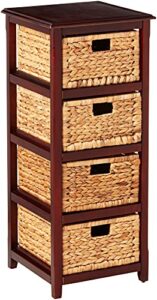 osp home furnishings seabrook storage tower with solid wood frame and natural baskets, 4-drawer, espresso finish