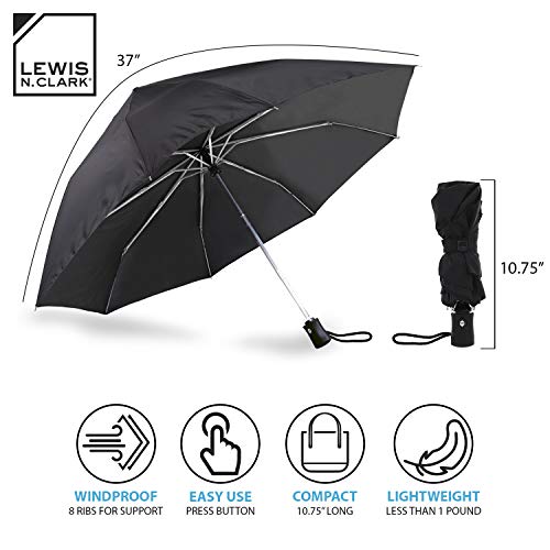 Lewis N. Clark Travel Umbrella Windproof & Water Repellent Fabric, Automatic Open Close & 1 Year Warranty, Orange