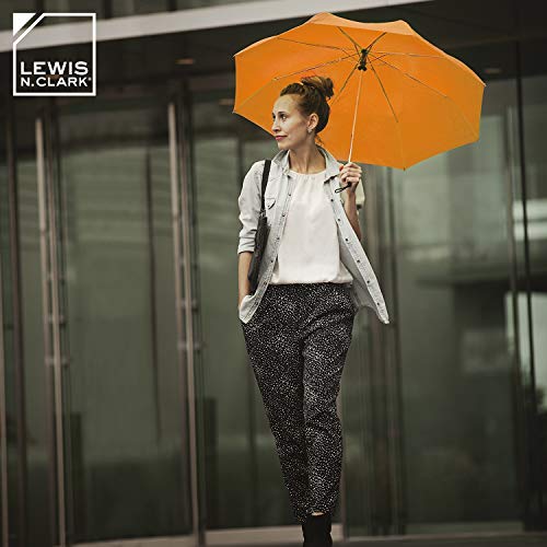 Lewis N. Clark Travel Umbrella Windproof & Water Repellent Fabric, Automatic Open Close & 1 Year Warranty, Orange