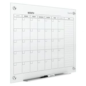 quartet magnetic whiteboard calendar, 3' x 2', glass dry erase white board planner for homeschool supplies & home office organization, 2 magnets, 1 dry erase marker, frameless infinity (gc3624f)