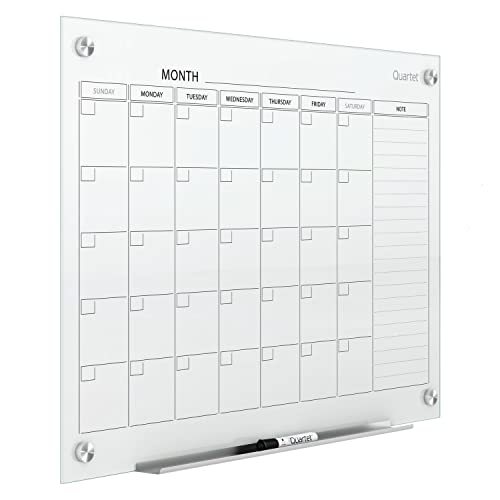 Quartet Magnetic Whiteboard Calendar, 3' x 2', Glass Dry Erase White Board Planner for Homeschool Supplies & Home Office Organization, 2 Magnets, 1 Dry Erase Marker, Frameless Infinity (GC3624F)