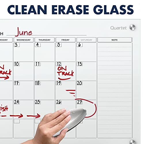 Quartet Magnetic Whiteboard Calendar, 3' x 2', Glass Dry Erase White Board Planner for Homeschool Supplies & Home Office Organization, 2 Magnets, 1 Dry Erase Marker, Frameless Infinity (GC3624F)