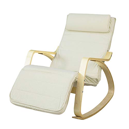 Haotian Comfortable Relax Rocking Chair with Foot Rest Design, Lounge Chair, Recliners Poly-Cotton Fabric Cushion,FST16-W,White Color