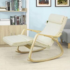 Haotian Comfortable Relax Rocking Chair with Foot Rest Design, Lounge Chair, Recliners Poly-Cotton Fabric Cushion,FST16-W,White Color