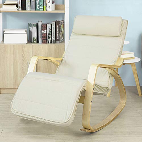 Haotian Comfortable Relax Rocking Chair with Foot Rest Design, Lounge Chair, Recliners Poly-Cotton Fabric Cushion,FST16-W,White Color