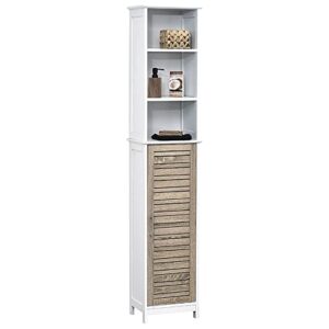 evideco bathroom linen tower cabinet stockholm 1 door 5 shelves wood oak-colored