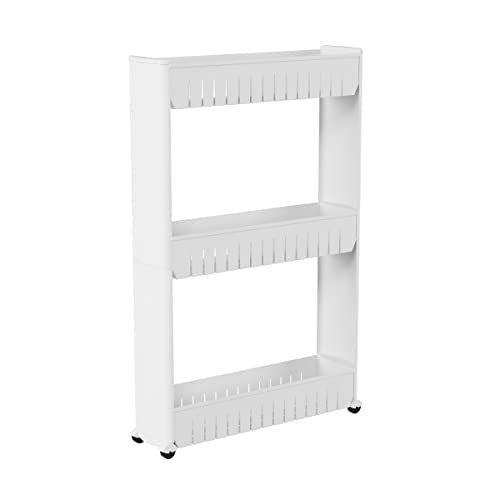 Lavish Store 3-Tier Rolling Cart – Narrow-Space Kitchen or Bathroom Slim Slide Shelves – Organization and Storage Furniture by Lavish Home, (L) 19.5” x (W) 5” x (H) 28”, White