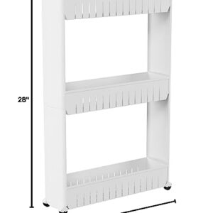 Lavish Store 3-Tier Rolling Cart – Narrow-Space Kitchen or Bathroom Slim Slide Shelves – Organization and Storage Furniture by Lavish Home, (L) 19.5” x (W) 5” x (H) 28”, White