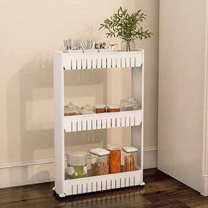 Lavish Store 3-Tier Rolling Cart – Narrow-Space Kitchen or Bathroom Slim Slide Shelves – Organization and Storage Furniture by Lavish Home, (L) 19.5” x (W) 5” x (H) 28”, White