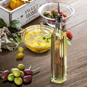 DLD Italian Glass Oil And Vinegar Cruet 16 Oz, Olive Oil Dispenser With Stainless Steel Spout, Slight Green Tint (SET OF 2, 16 oz)