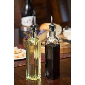 DLD Italian Glass Oil And Vinegar Cruet 16 Oz, Olive Oil Dispenser With Stainless Steel Spout, Slight Green Tint (SET OF 2, 16 oz)