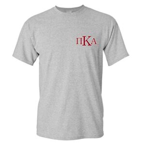 victorystore apparel - pi kappa alpha, greek letter front and pike back standard t-shirt, large, sports gray