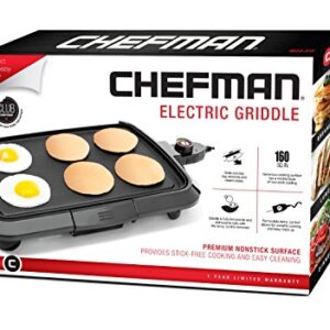 Chefman Electric Griddle, Fully Immersible and Dishwasher Safe Features, Adjustable Temperature Control Allows for Versatile Cooking and Removable Slide-out Drip Tray for Easy Cleaning, Black